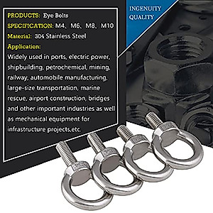 Lifting Eye Bolts, Reedny 1/4" 304 Stainless Steel Shoulder Ring Eye Machinery Male Thread Ring Eyebolt Screws for Hanging Articles (M6, 8Pcs)