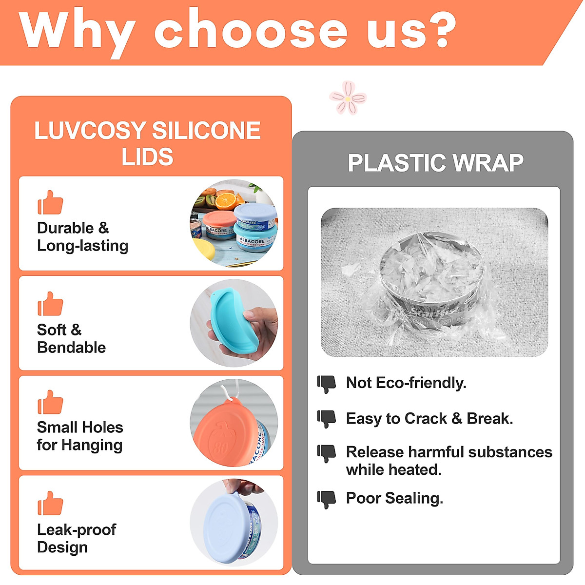 Luvcosy 4PCs Silicone Food Can Lid for 3.4-inch Can, Can Toppers Compatible with StarKist 5oz Tuna Can and Kirkland 7oz Tuna Can, Can Cover for Canned Good, Freezer Dishwasher Safe (Can NOT Included)