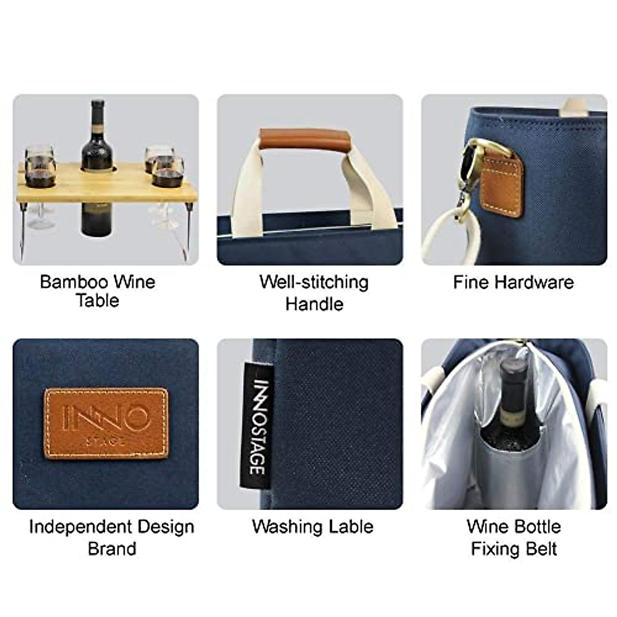 40L Cooler Bag, Large Insulated Tote Wine Carrier Bag for Picnic Lunch with Portable Bamboo Wine Snack Table - Best Gift for Father Mother Day