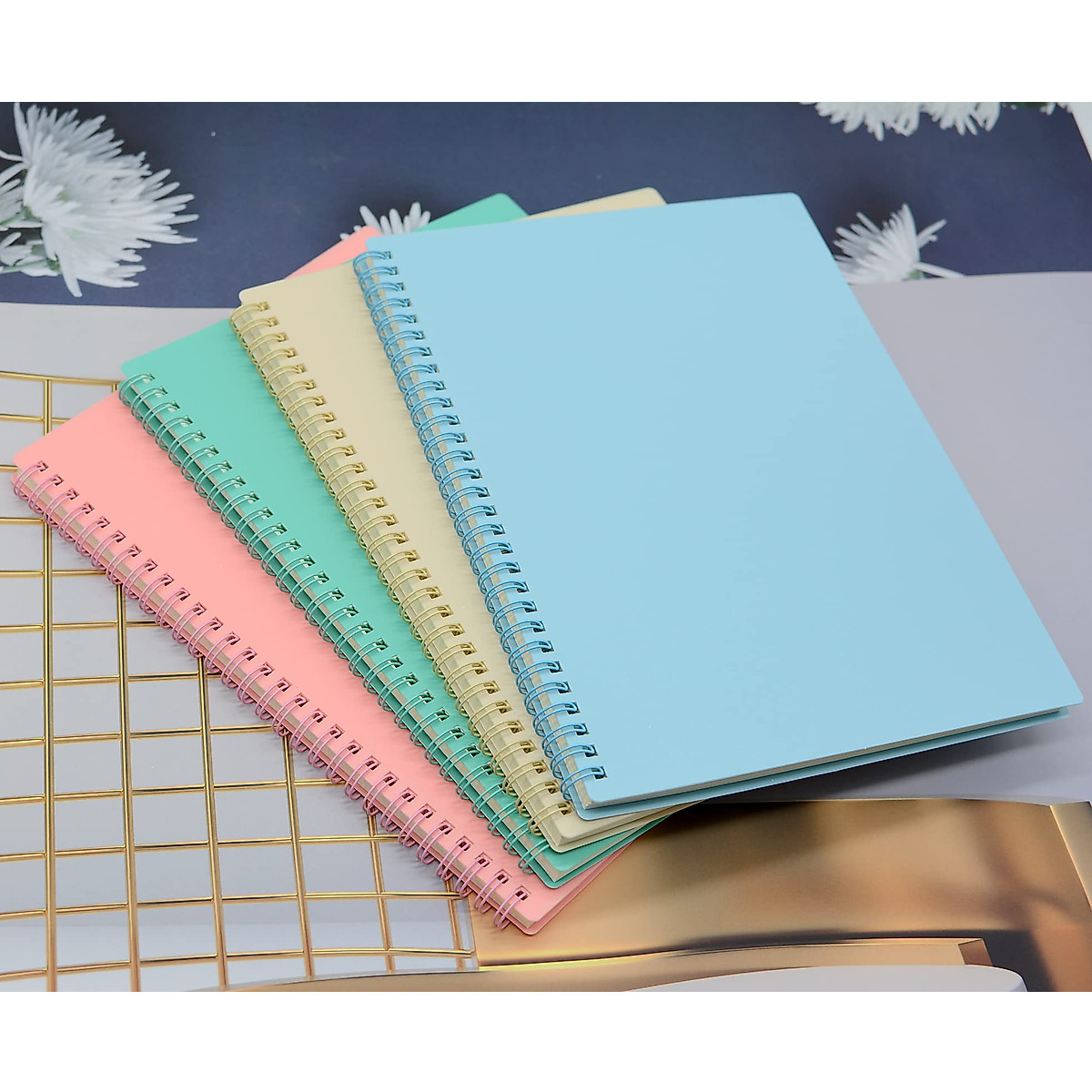 Yansanido Spiral Notebook, 4 Pcs 10.5 Inch x 7.45 Inch B5 Thick Plastic Hardcover 7mm College Ruled 4 Color 80 Sheets -160 Pages Journals for Study, Work, Travel and Notes (B5, 4 Pcs Light Color)