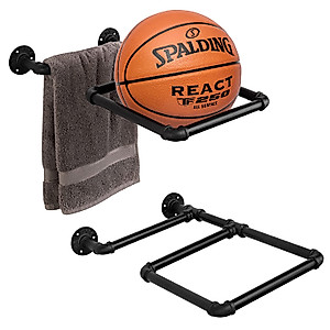 MyGift Wall-Mounted Exercise Ball Rack | Black Industrial Pipe Yoga Stability Ball Storage Display Holder for Home Gym and Studios, Set of 2