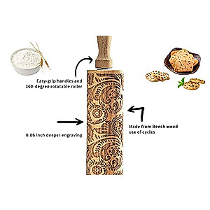 Embossed Rolling Pins for Baking, Small Wooden Roller Pin with Textured Pattern, Best Gift for Wedding, Holiday, Mother, Friends (Flower)