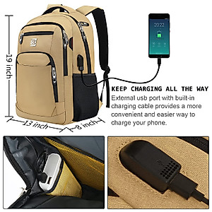 Laptop Backpack,Business Travel Anti Theft Slim Durable Laptops Backpack with USB Charging Port,Water Resistant College Computer Bag for Women & Men Fits 15.6 Inch Laptop and Notebook-Khaki