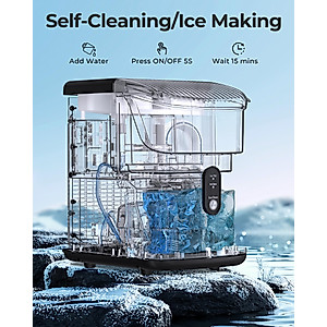 Havato Nugget Ice Maker Countertop with Soft Chewable Pellet Ice,Pebble Portable Ice Machine with Ice Scoop, 34lb in 24Hrs, One-Click Operation, Self-Cleaning, Stainless