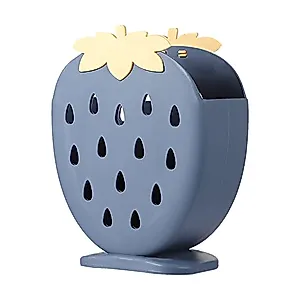 OSALADI Plastic Silverware Caddy Organizer Countertop Utensil Holder with Strawberry Design Knives Forks Spoons Organizer for Kitchen Dining Entertaining Picnics Blue
