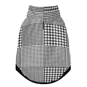 Kigai Black Houndstooth and Plaid Tartan Dog Coat Fleece Warm Windproof Pet Clothes for Snow Cold Weather, Soft Cozy Breathable Dog Winter Jacket for Small Medium large Dogs with Leash Hole Pet Coat(X