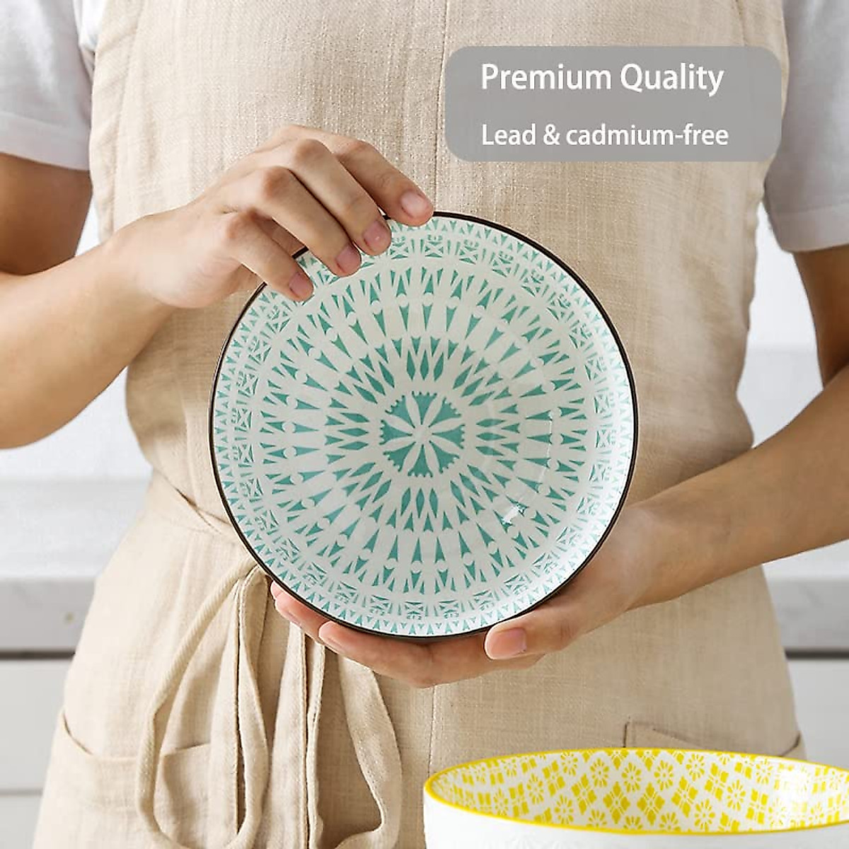 Domini Ceramic Pasta Soup Cereal bowls,6 inch Salad Bowls,deep 3inch,30oz,Set of 4,Microwave and Oven Safe,Dishwarebowls for Serving Dinner,Salad,Soup,Oatmeal,Mix-Match Pattern,Gift