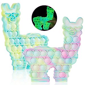 WHATOOK Glow in The Dark Fidget Pop Toys Llama its: 2 Pack Pop Silicone Fluorescent Fidget Bubble Popper Sensory Alpaca Toys, Luminous Anxiety Stress Relief Glowing Toys for Adults and Kids