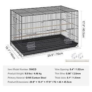 VEVOR 30 Inch Flight Bird Cage, Stackable Bird Cage Parakeet Cage with Slide-Out Tray and Handle, Small Parrots Birdcage for Cockatiels Budgies Conure Macaw Finch Lovebirds Canaries Pigeons