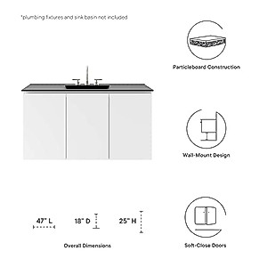 Modway Vitality 48" Wall-Mount Bathroom Vanity in White
