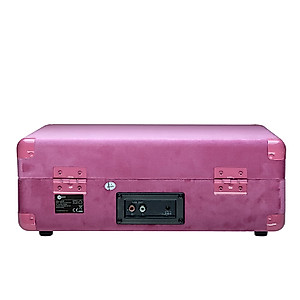 Arkrocket Curiosity Bluetooth Turntable Retro Suitcase 3-Speed Record Player with Built-in Speakers (Hot Pink Velvet)