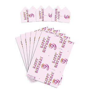 CENTRAL 23 Happy Birthday Wrapping Paper - 9 Year Old - 6 Sheets Pink Wrapping Paper - Girls Birthday Wrapping Paper - Comes With Stickers - Recyclable
