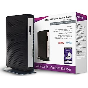NETGEAR N450-100NAS (8x4) WiFi DOCSIS 3.0 Cable Modem Router (N450) Certified for Xfinity from Comcast, Spectrum, Cox, Cablevision & More (Renewed)