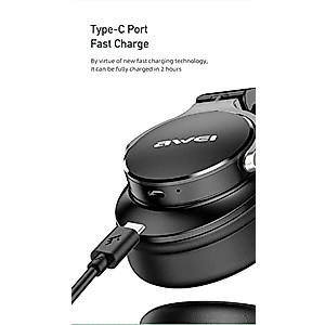 AWEI A710BL ANC Active Noise Cancelling Headphones Bluetooth 5.0, Stereo Headphones, Wireless and Wired Switching at Will, Stereo High Sound Quality, Shocking Bass Effect, Clear Calls (Black)