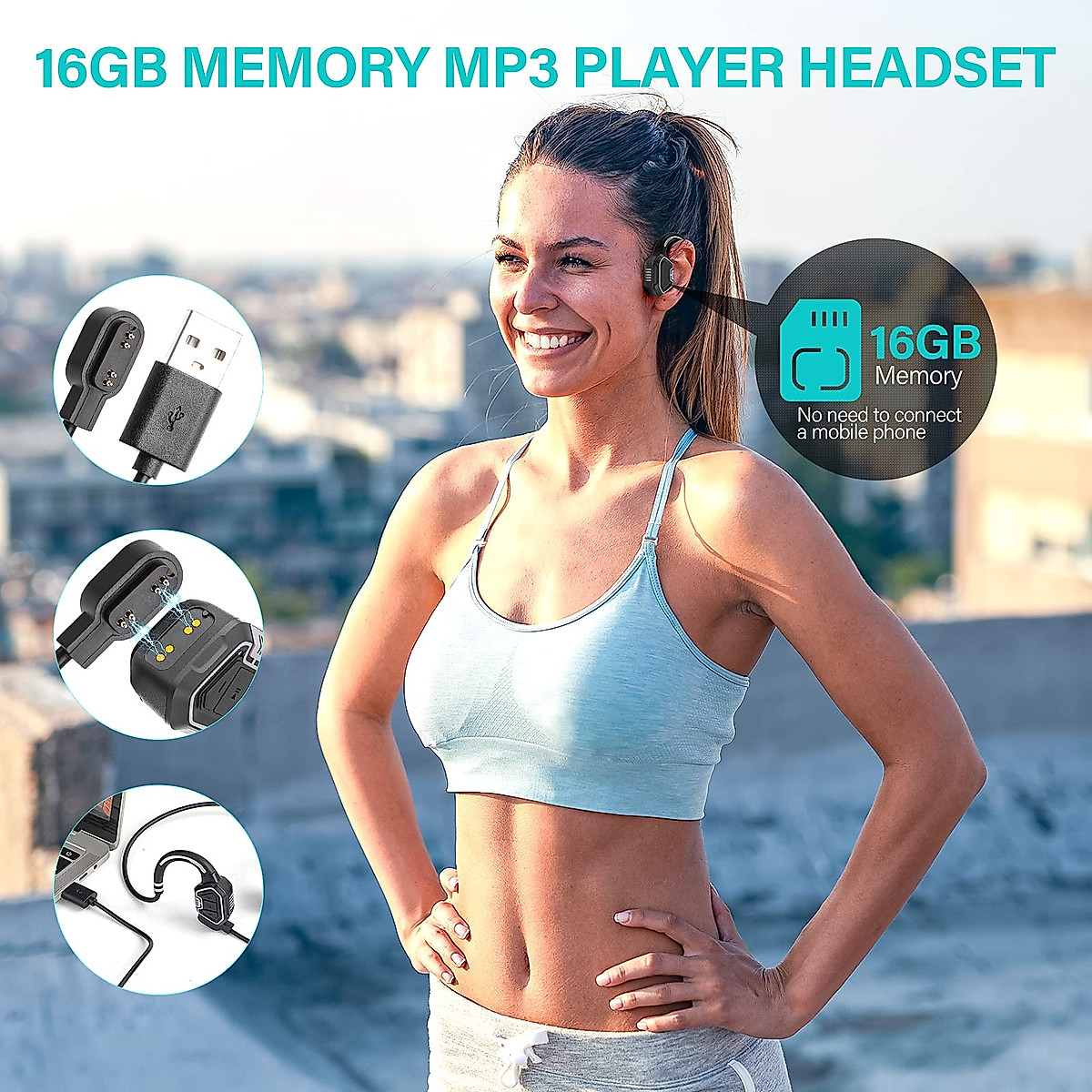 Open Ear Headphones,Wireless Bone Conduction Headset Bluetooth 5.1 with Mic - MP3 Play Built-in 16G Memory,IP68 Waterproof Sweatproof - Music Answer Phone Call for Swimming Skiing Driving Bicycling