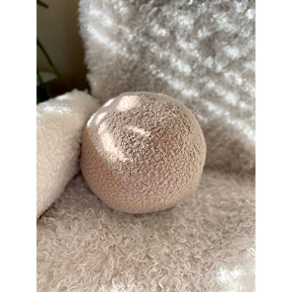Teddy Ball Pillow, Lamb Fleece Ball Pillow, Sherpa Boucle Sphere Cushion, Round Throw Pillow, Orb Pillow, Accent Pillow (Beige)