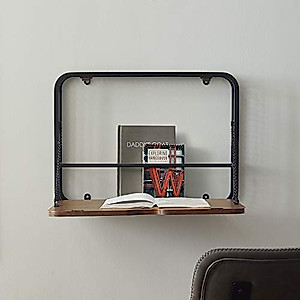 Walker Edison Modern Wood and Metal Wall Mounted Writing Desk Home Office Workstation Small, 24 Inch, Dark Walnut