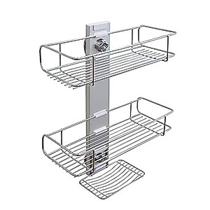Bath Beyond BATHBEYOND Shower Caddy Suction Cup Tier Shower Shelf - Adjustable Shower Caddy 400 Stainless Steel No-Drilling and Extra Adhesive Sticker for More Stronger Suction (3Tier)