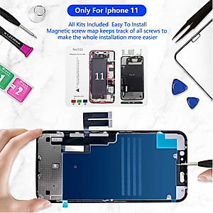 for iPhone 11 Screen Replacement 6.1 Inch, Diykitpl 3D Touch LCD Digitizer Replacement for A2111, A2223, A2221, with Repair Tools Kit+Magnetic Screw Mats+Screen Protector+Waterproof Frame Adhesive