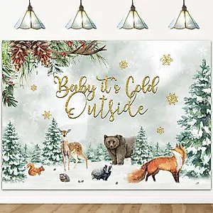 Avezano Baby It's Cold Outside Baby Shower Backdrop Gender Neutral Forest Woodland Winter Baby Shower Background Baby It's Cold Outside Party Decoration Photoshoot (7x5ft)