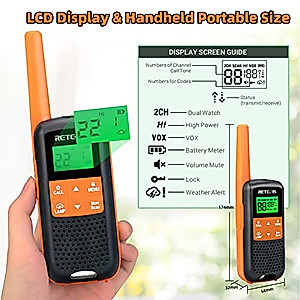 Retevis RT49 Walkie Talkies Rechargeable,IP65 Waterproof Two Way Radios for Adults, NOAA VOX Flashlight 1200mAh AA Battery, Long Range 2 Way Radio for Outdoor Hiking Camping Skiing(2 Pack)