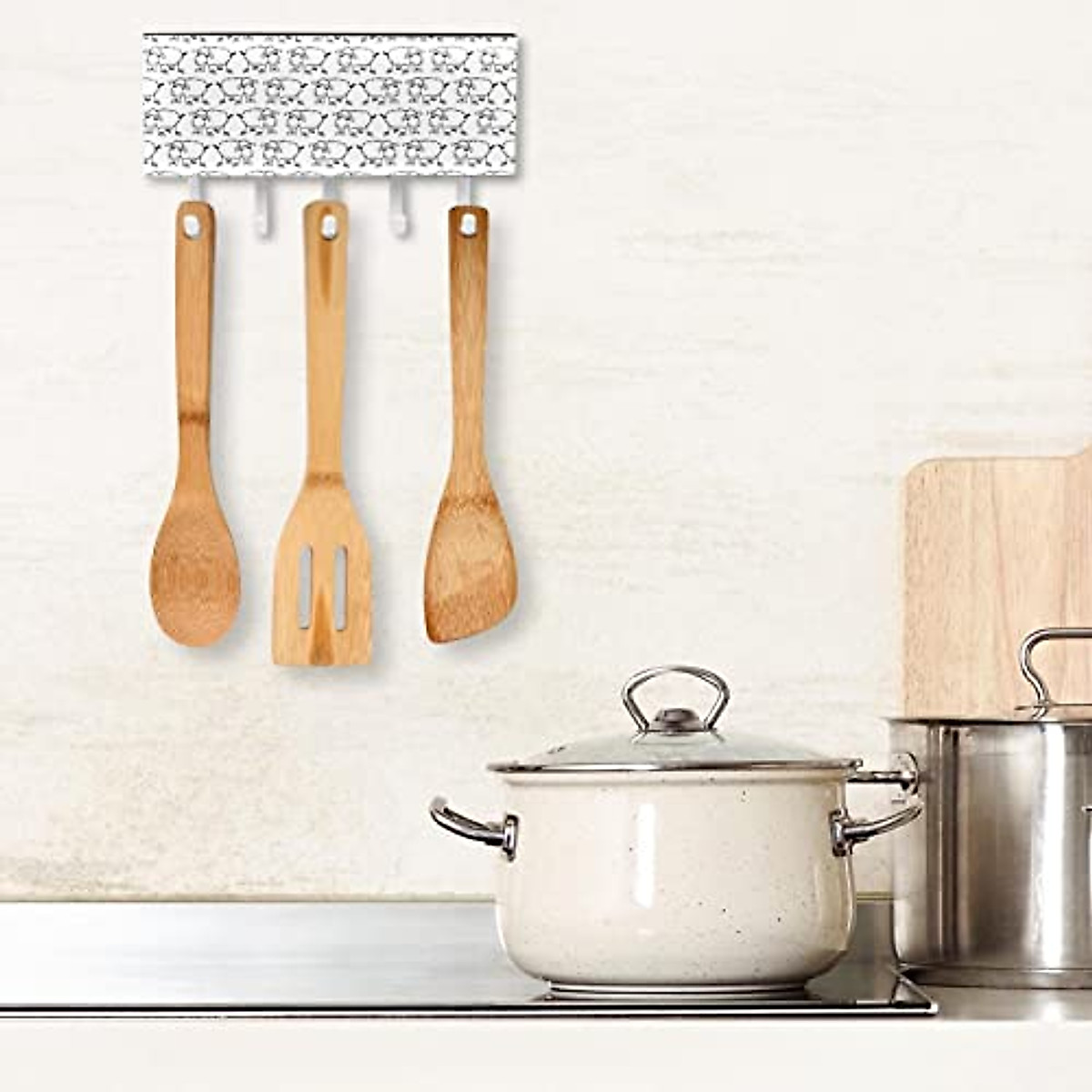 Cute Simpe Black White Sheep Pattern Rack Organizer with 5 Hooks Wall Bathroom Kitchen Shelf Rack Multifunctional Storage Shelf