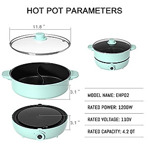 Electric Hot Pot with Divider, 4.2QT Shabu Shabu Hot Pot Electric Double Flavor Non-Stick Split Hot Pot for Family Cooking Party