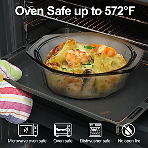 TIPTAP Casserole Dish,Baking Dish,Glass Casserole Dish with Lid,Corningware,Oven Safe, Microwave Safe, Fridge Safe,Round Casserole Dish With Lid, Mini Casserole Cookware with Handles,Bowls for Kitchen（33.08oz/1L）