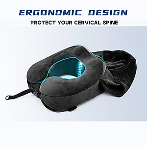 Cuddool Hoodie Travel Neck Pillow - Memory Foam Neck Pillow Head Chin Support Airplane, Car, Office & Home Sleep Rest Traveling Pillow(Black,M)