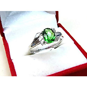 R1165G Classic Style Green Helenite Oval (6x8mm,1.6Ct) Sterling Silver Ring (Green, 9)