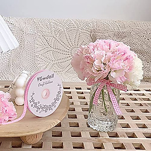 VGoodall Pink Gingham Ribbon, 3/8 x 50Yd Picnic Craft Ribbon Pink Ribbons for Hair Accessories Craft and Christmas Gift Wrapping