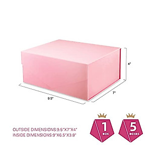PACKQUEEN Gift Boxes with Ribbons, Magnetic Gift Boxes for presents, Bridesmaid Proposal Box, Pink Gift box with lid and Blank Greeting Cards (9x6.5x3.8 Inches)