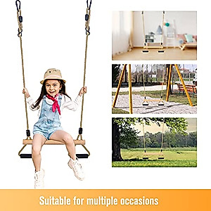 Wooden Trapeze Swing Bar with Gym Rings for Children's Swing Set Indoor Outdoor Garden,Yard,Playground