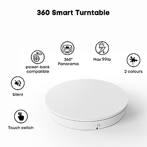 LENDOU 13 inch White Smart Turntable Large Rotating Display Stand with Remote Commercial Product Photography Turntable 99lb Capacity 360 Photo Booth from Shot to Export in Minutes