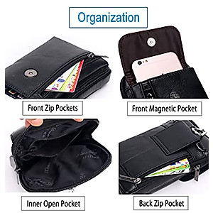 iPhone 11 Pro X Xs 8 7 Plus 6 6S Galaxy S9 S8 S7 S6 Edge Note5 Note4 A8 A8+ Leather Case Belt Holster Pouch Holder for Cell Phone Under 6.0" inch Vertical Style1-Black S Size