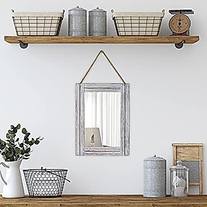 EMAISON 12 x 16 in Wall Decorative Mirror, Rustic Wood Frame Rectangular Mirror with Hanging Rope for Entryway, Bedroom, Guest Bathroom, Living Room, Bedroom - Grey