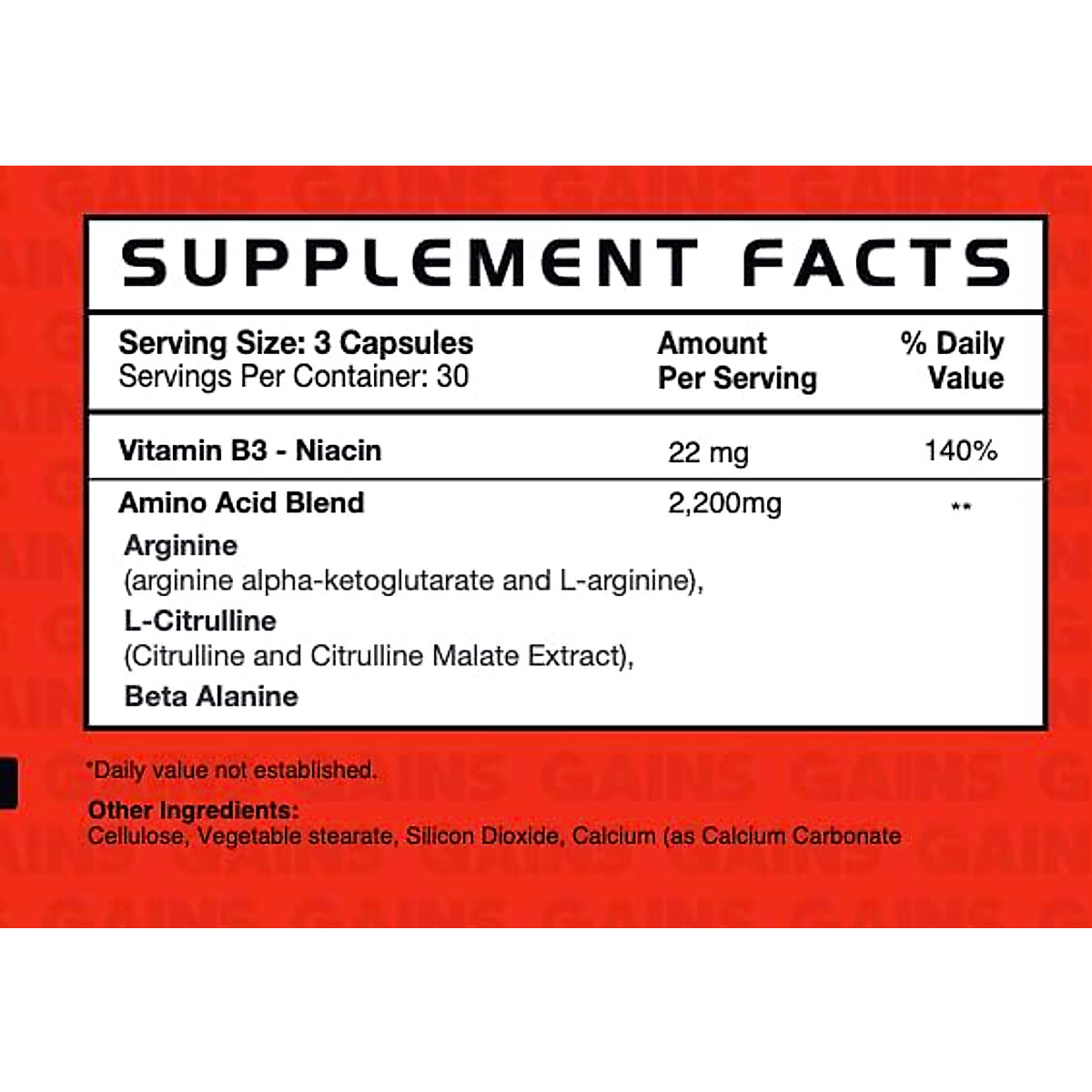 Gains in Bulk, L-Arginine Nitric Oxide Supplement Booster with L-Citrulline and L-Ornithine for Best Pumps, (3150mg) Highest Pills Dose for Best Vascularity Sports Workout and Muscle Gains for Men