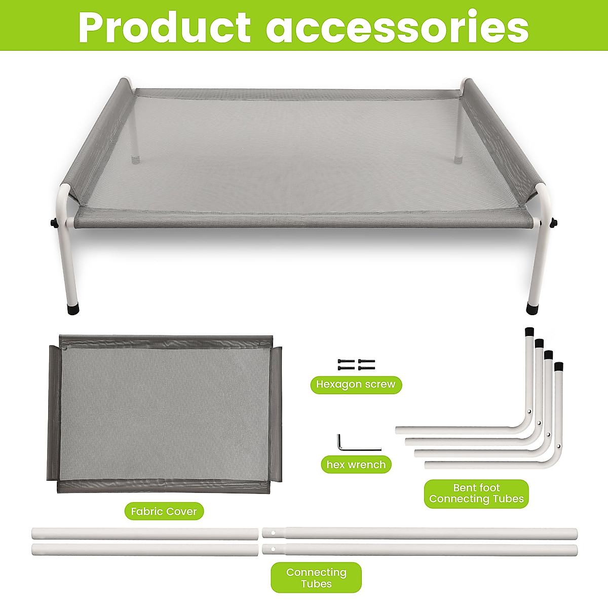 Fattong's Lab Dog Bed, Elevated Dog Cot with Metal Frame and Washable mat, Strong Load Bearing,Medium Size,29.5 * 22.4 * 7.8 Inch,Grey.