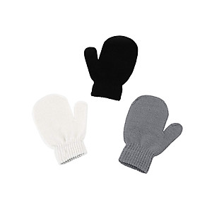 SATINIOR 3 Pairs Toddler Magic Stretch Mittens Little Girls Soft Knit Mitten Baby Boys Winter Knitted Gloves