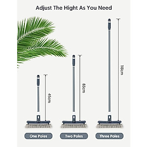 Scrub Brush Floor Brush with Long Handle, Deck Brush Floor Scrubber 2 in 1 Scrape Brush Stiff Bristle Shower Brush Scrubbing Brush Cleaning Brush for Bathroom, Kitchen, Tub, Carpet, Grout, Tile