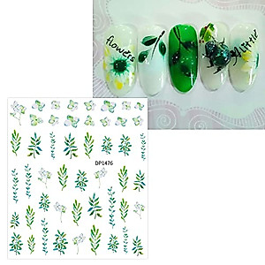 JMEOWIO 6 Sheets Spring Flower Nail Art Stickers Decals Self-Adhesive Pegatinas Uñas Summer Leaves Floral Nail Supplies Nail Art Design Decoration Accessories