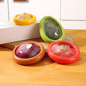 Defresit Silicone Fruit Storage Boxes, Avocado Saver, Onion Keeper, Garlic Holder, 4-Pack, 2"L x 5"W x 2"H, 0.82 Pints, BPA Free, Air Tight, Non-Porous, Durable, Refrigerator Safe