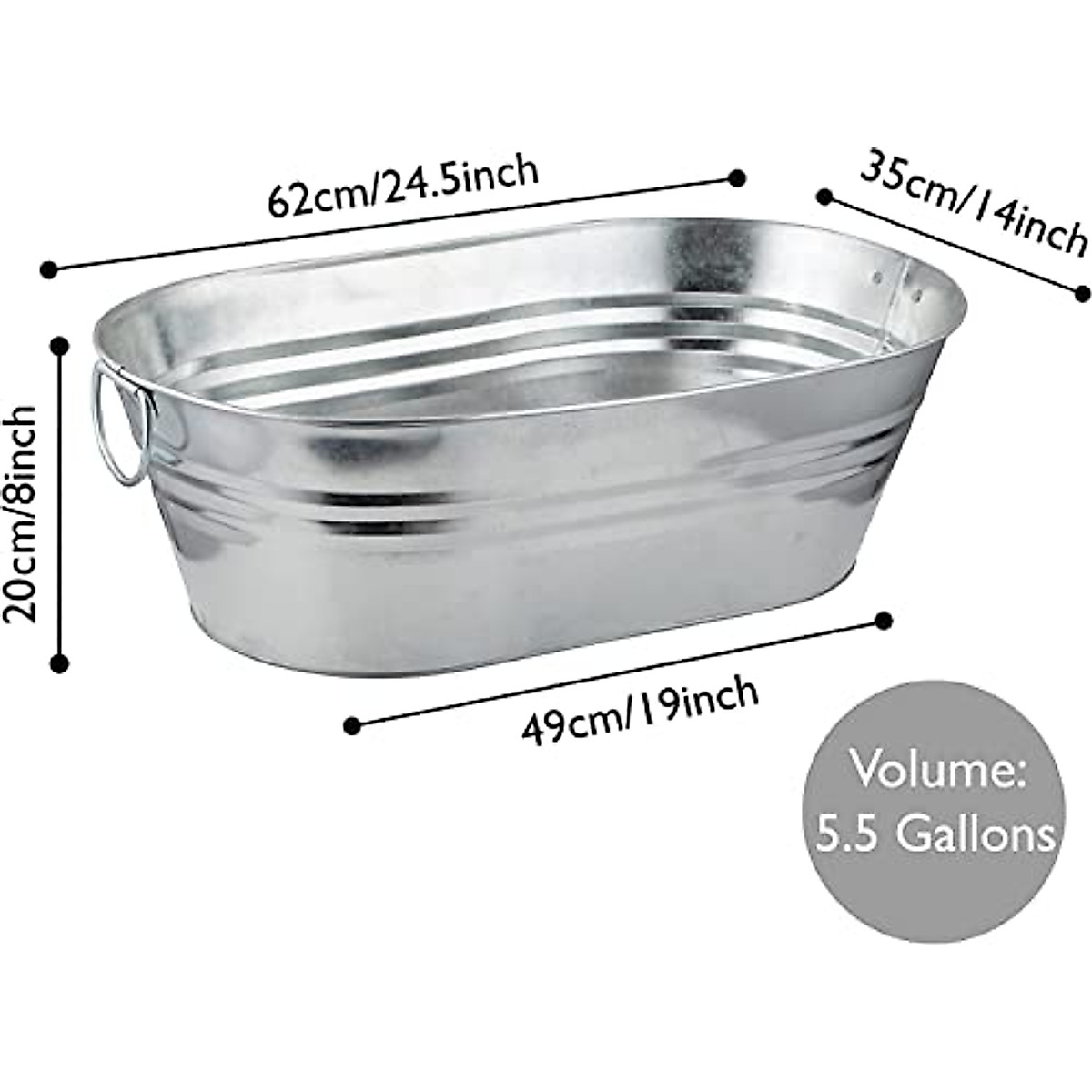 Katai - Galvanized Steel Drinks Bucket - Oval, 5.5 Gallon Rustic Style Drinks Tub, Carry Handles - With Bottle Opener