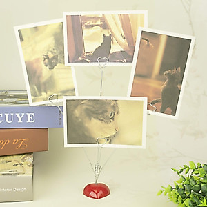 BinaryABC Heart Shape Photo Holder,Gift Card Holder Tree,Place Card Holder(Silver+Red)