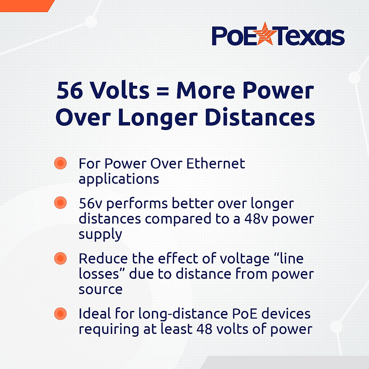 PoE Texas 56v 120w PoE Compatible Power Supply with Wall Mounting Tabs - Easy Installation for Long Distance Power Over Ethernet Network Switch, Injector, Adapter, Extender, 802.3af, 802.3at Devices