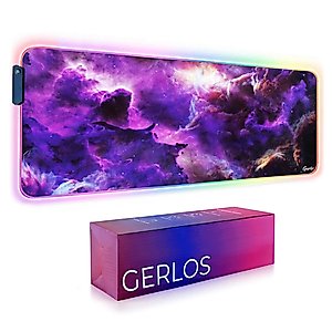 Gerlos RGB Large Gaming Mouse Pad, Extended Soft LED Mouse Pad, Non-Slip Rubber Base, Water Resist Keyboard Pad, Computer Mousepad 31.5×11.8 inches