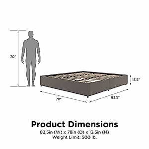 DHP Maven Upholstered Platform Bed for Raised Mattress-Support with Underbed Storage Drawers, No Box Spring Needed, King, Gray Linen