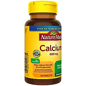 Nature Made Calcium 600 mg with Vitamin D3, Dietary Supplement for Bone Support, 60 Tablets