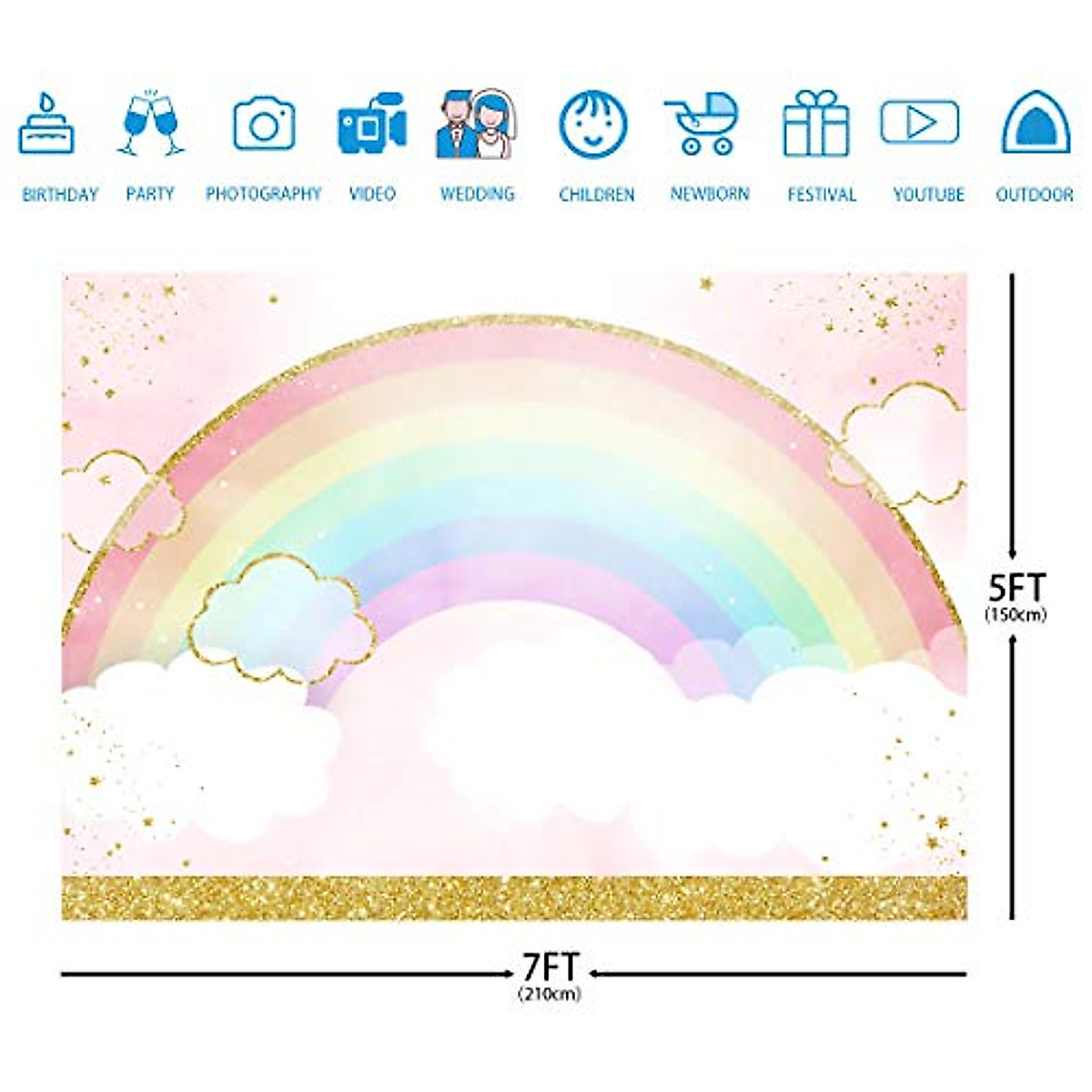 Ticuenicoa 7x5ft Rainbow Backdrop Baby Shower Background Pink Gold 1st Birthday Photography Backdrops Watercolor Cloud Girls First Birthday Party Decorations Cake Table Banner Kids Photo Booth Props