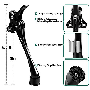 Door Stoppers, (2 Pack) 6 Inch Kickdown Door Stop for Bottom of Door, Non-Slip Rubber, Heavy Duty Metal Door Holder Adjustable Door Stops Door Mounted Hold Door Open, Easy Install, Black